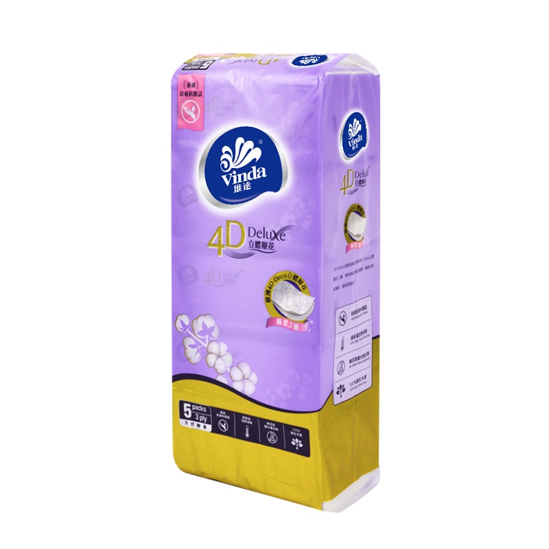 Vinda 4D Deluxe 100sheets 3ply Soft Pack Facial Tissue VC2420 (Size: M) (5 packs)